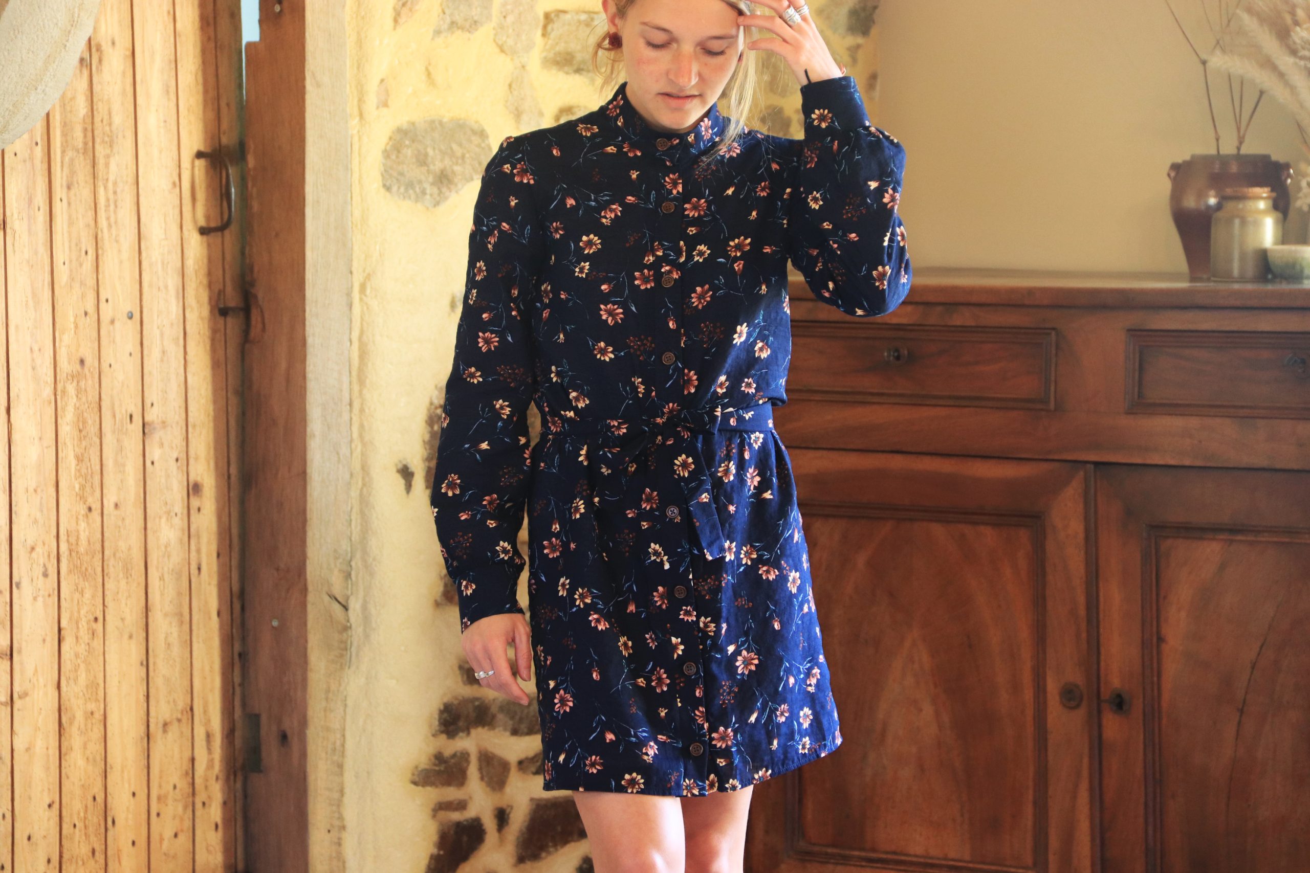Robe chemise col mao, modèle Kyoto - Atelier Keran